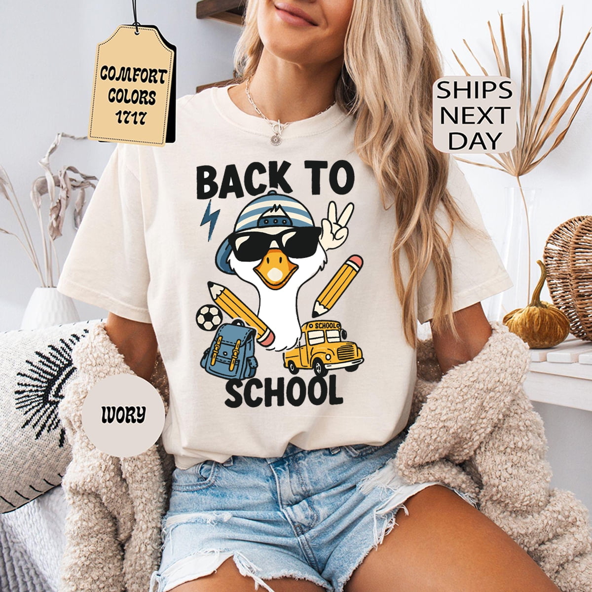 Back to School T-Shirt with Duck, Bus, and Pencils – Cute Kids School ...