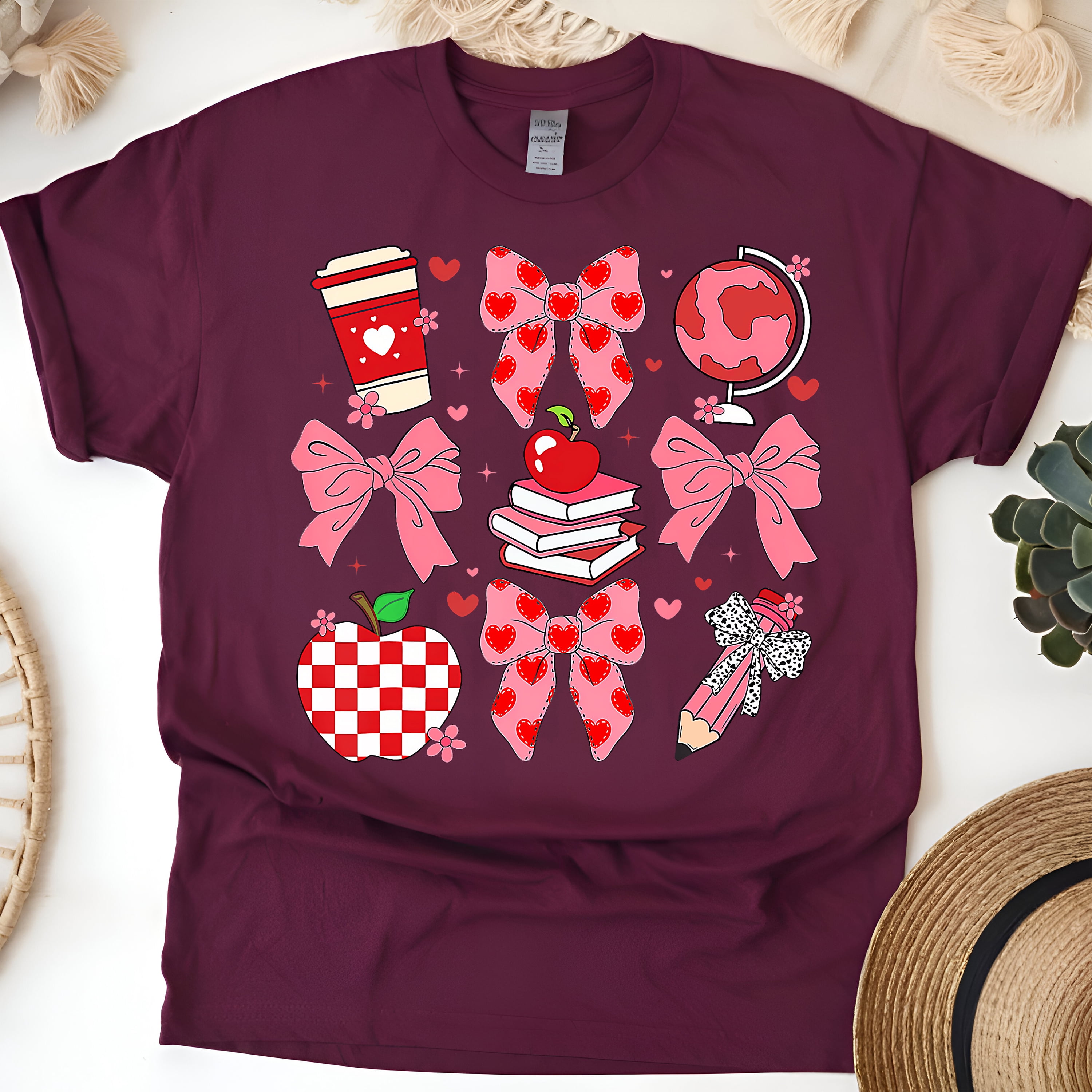 Back to School Teacher Shirt – Books, Pencil, Apple & Bow Graphics ...