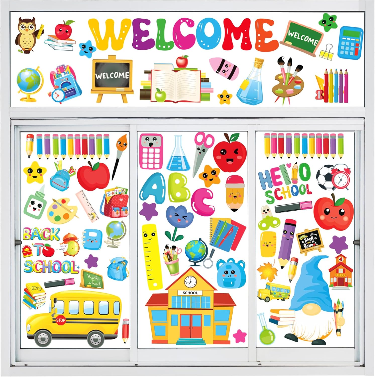 Back to School Window Clings Stickers 90PCS First Day of School Bus ...