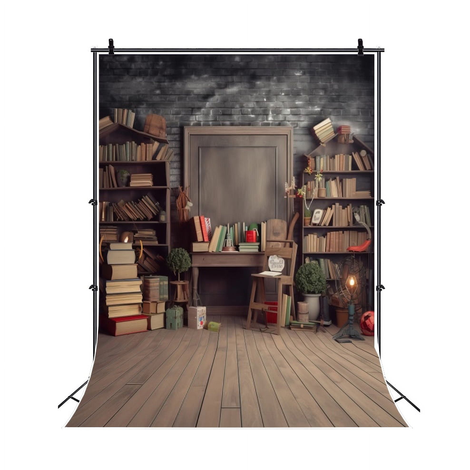 Back to School Wooden Board Bookshelf Portrait Backdrops Library Study ...