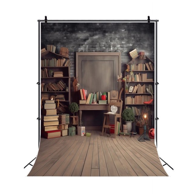 Back to School Wooden Board Bookshelf Portrait Backdrops Library Study ...