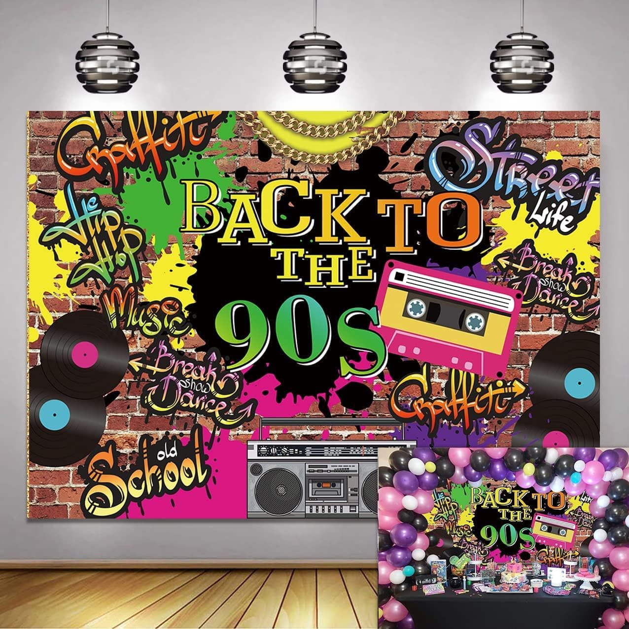 Back to The 90s Backdrop Hip Hop Graffiti Brick Wall Retro Fashion ...