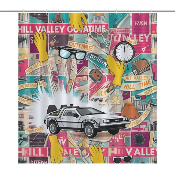 Back to The Future Paper Cut Illustration-2 Shower Curtain Modern Home ...