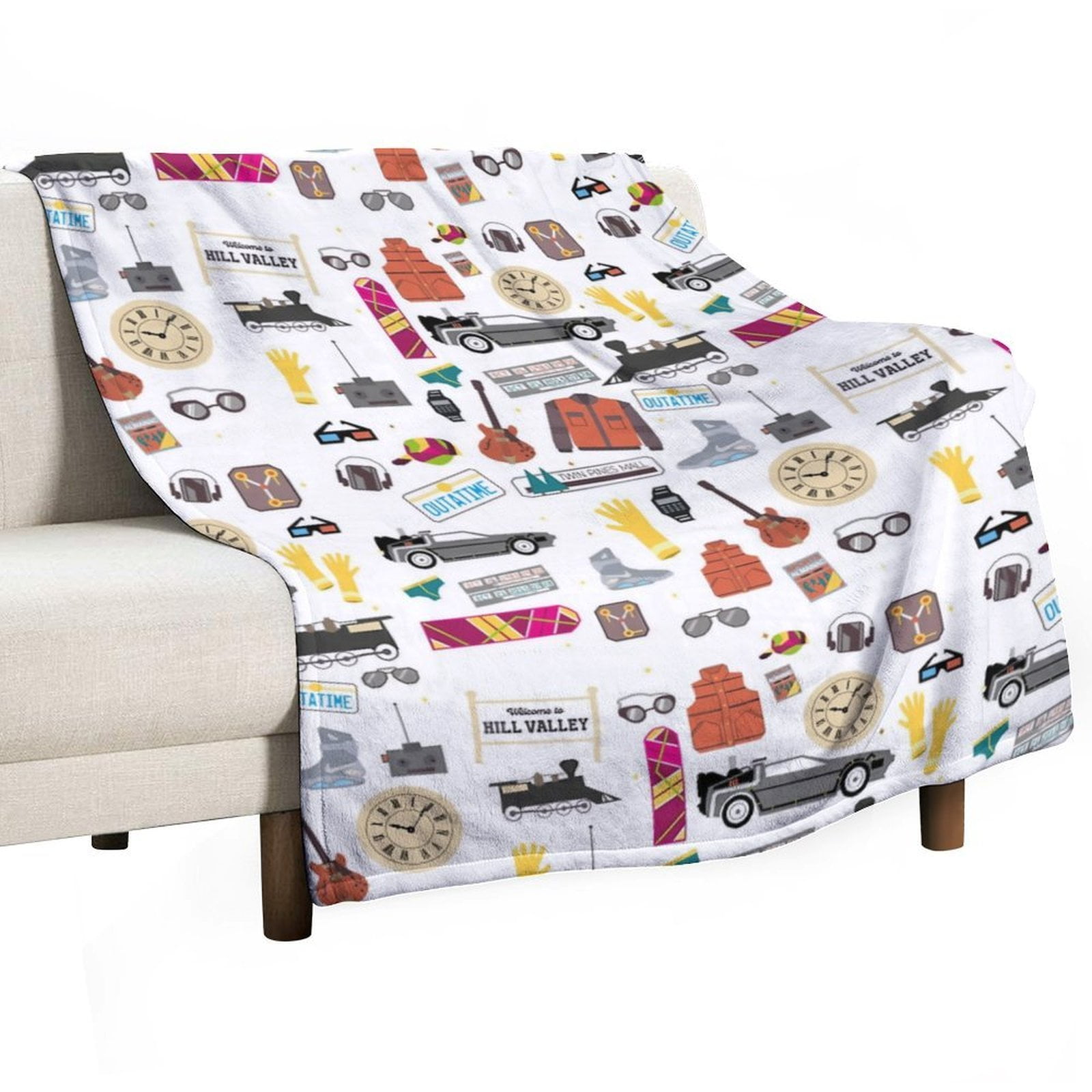 Back to The Future Paper Cut Illustration Throw Blanket Warm Microfiber ...