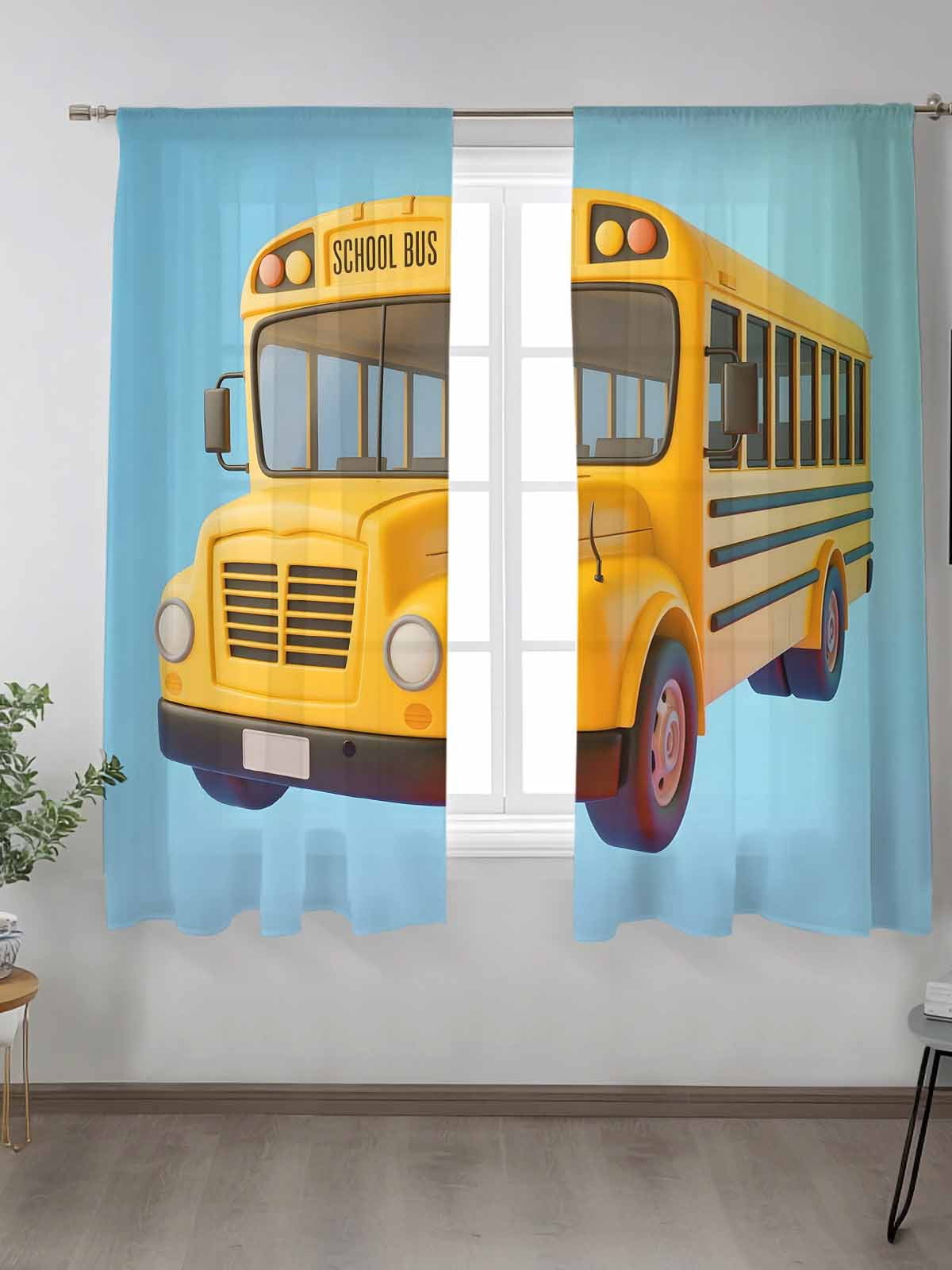 Back-to-school Season Chiffon Sheer Curtains 72 Inches Long, Yellow ...
