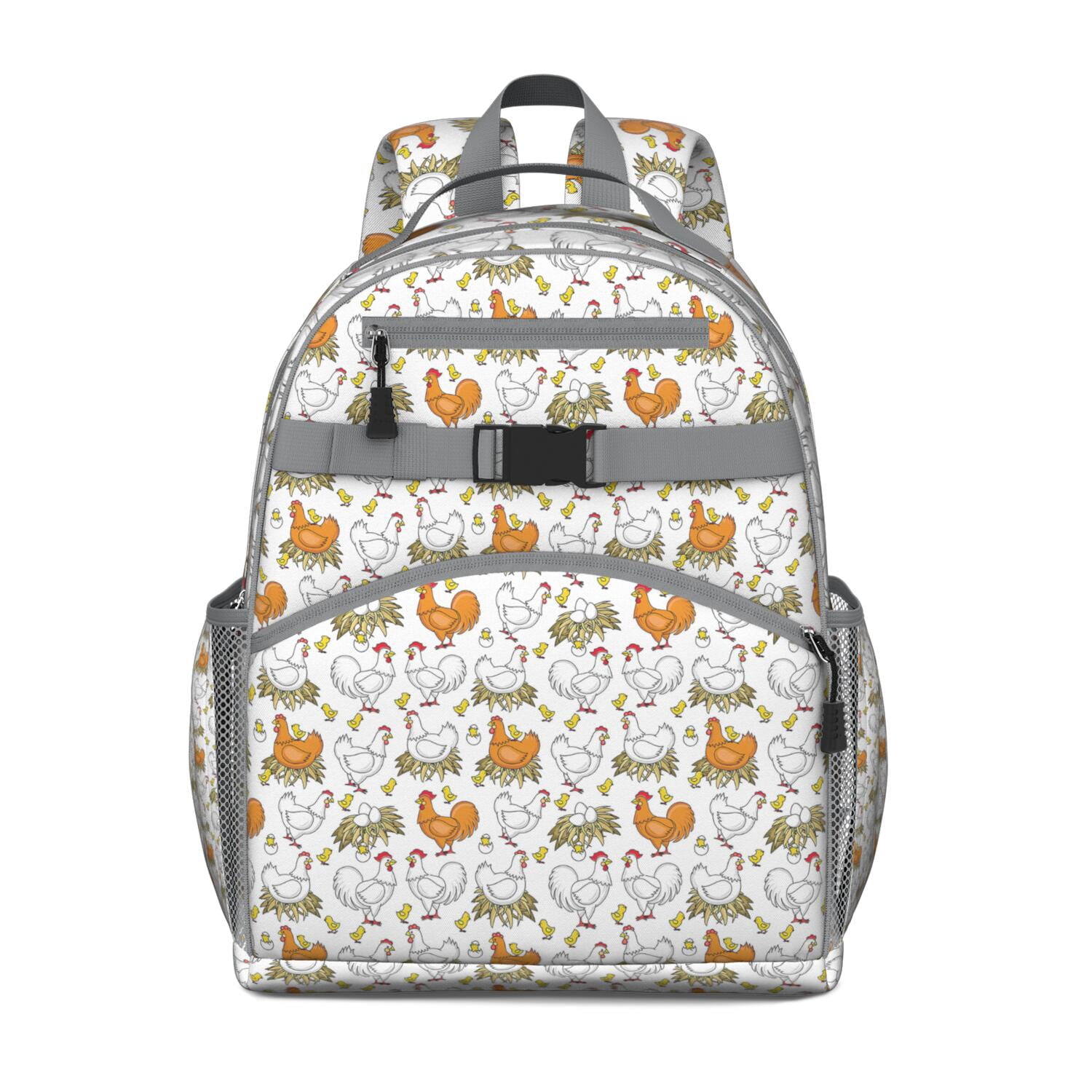 Back to school chicken backpack, spacious backpack with rooster and hen ...