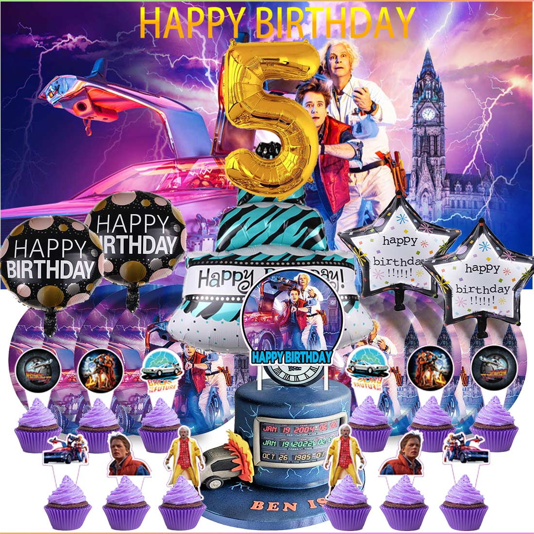 Back to the Future 5th Tableware Balloons Cake Toppers Backdrop Banner ...