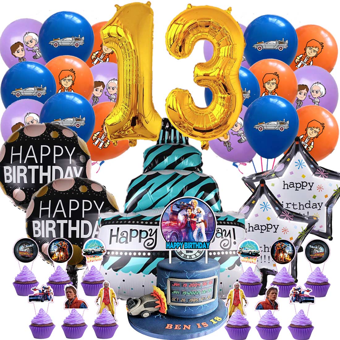 Back to the Future Party Supplies 13th Decor Kit Balloons Birthday Cake ...