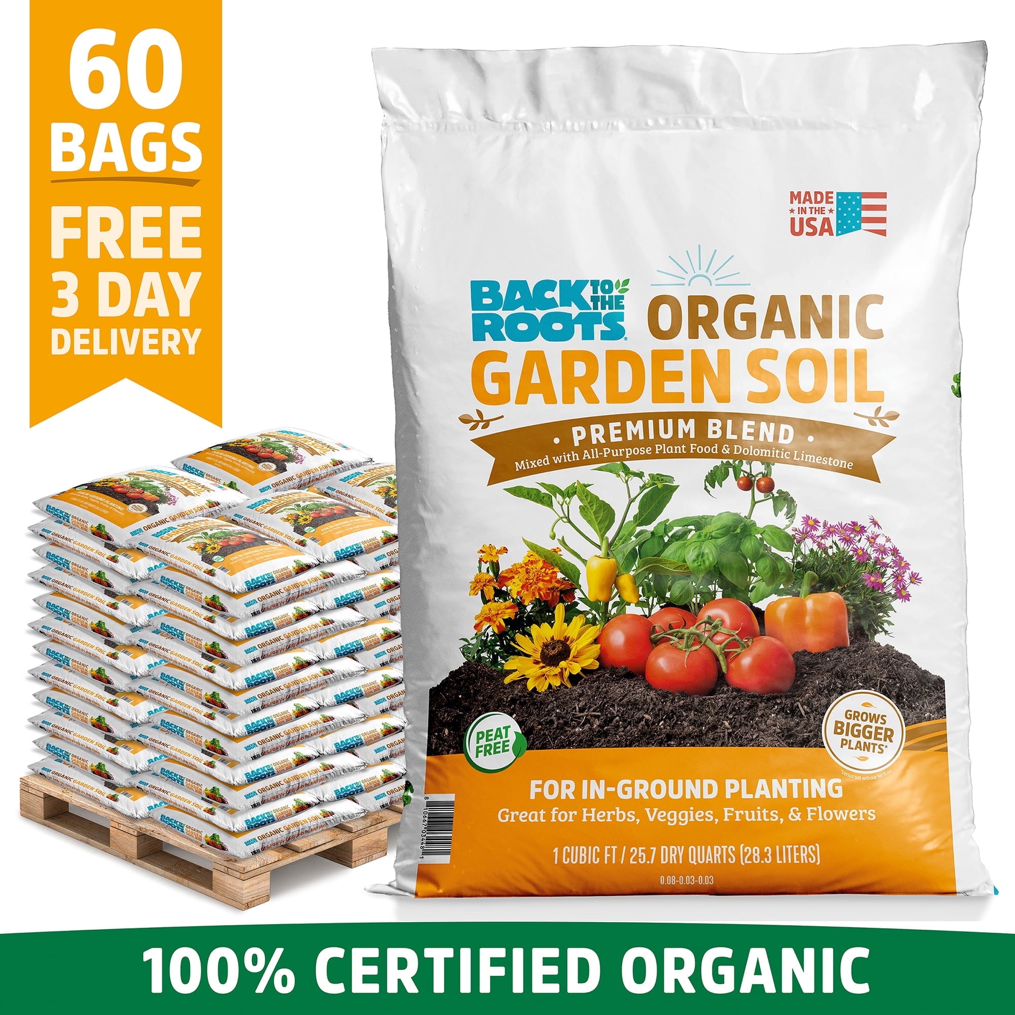 Organic Bulk Garden Soil Pallet (60 1 cu.ft. Bags) 100% USA Made & Peat ...
