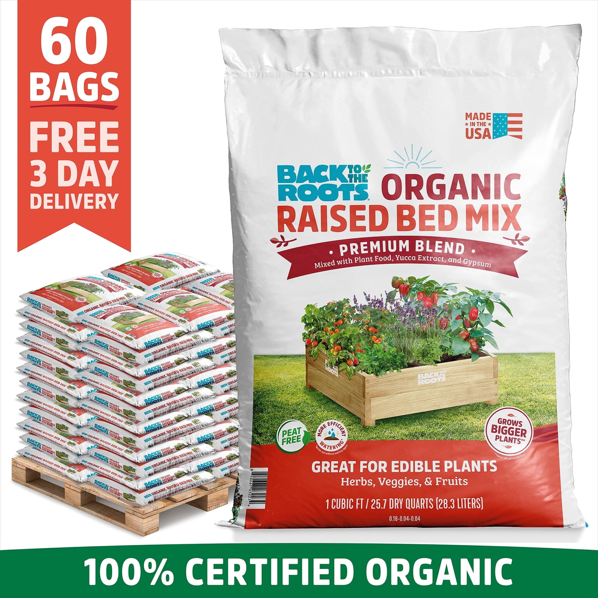 Organic Bulk Raised Bed Soil Pallet (60 1 cu.ft. Bags) 100% USA Made ...