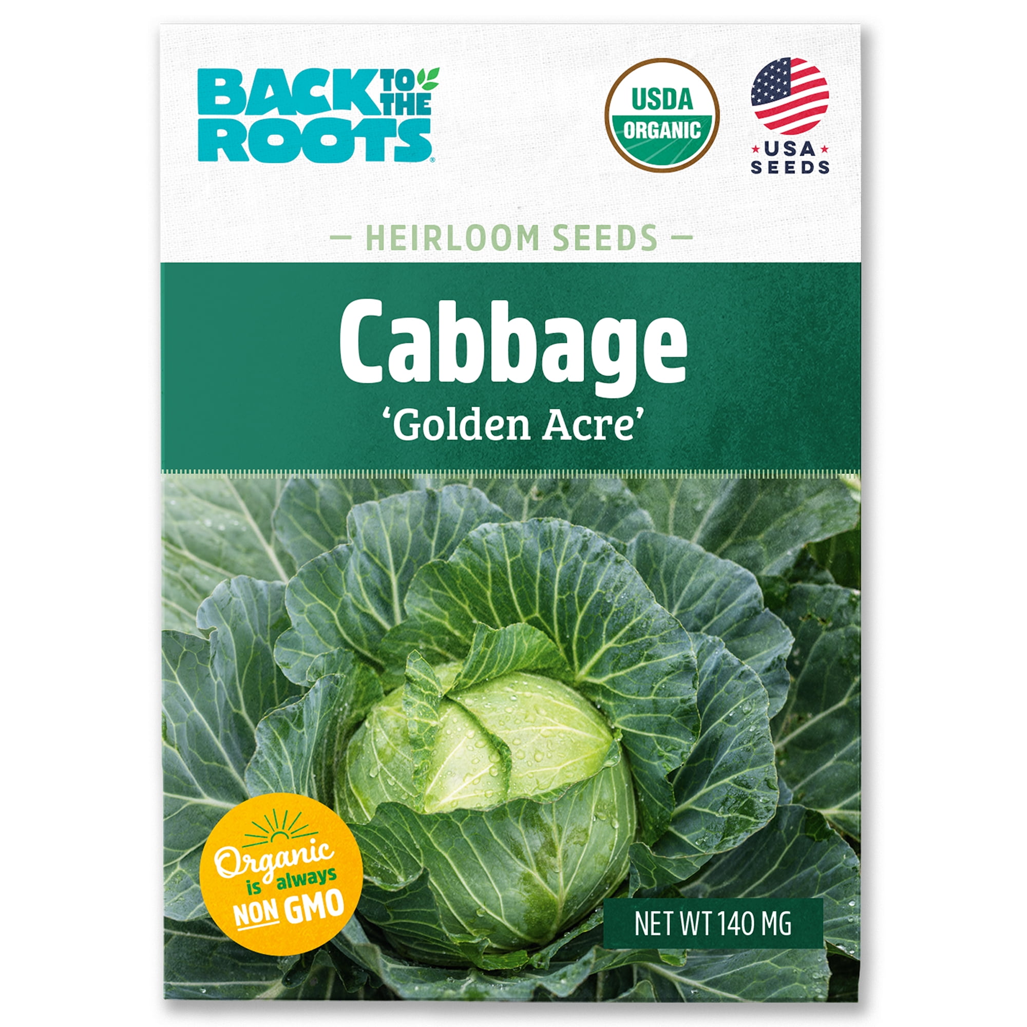 Back to the Roots Organic Cabbage 'Golden Acre' Seed Packet, 6-7 inch ...
