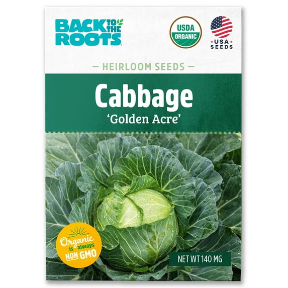 Back to the Roots Organic Cabbage 'Golden Acre' Seed Packet, 6-7 inch ...