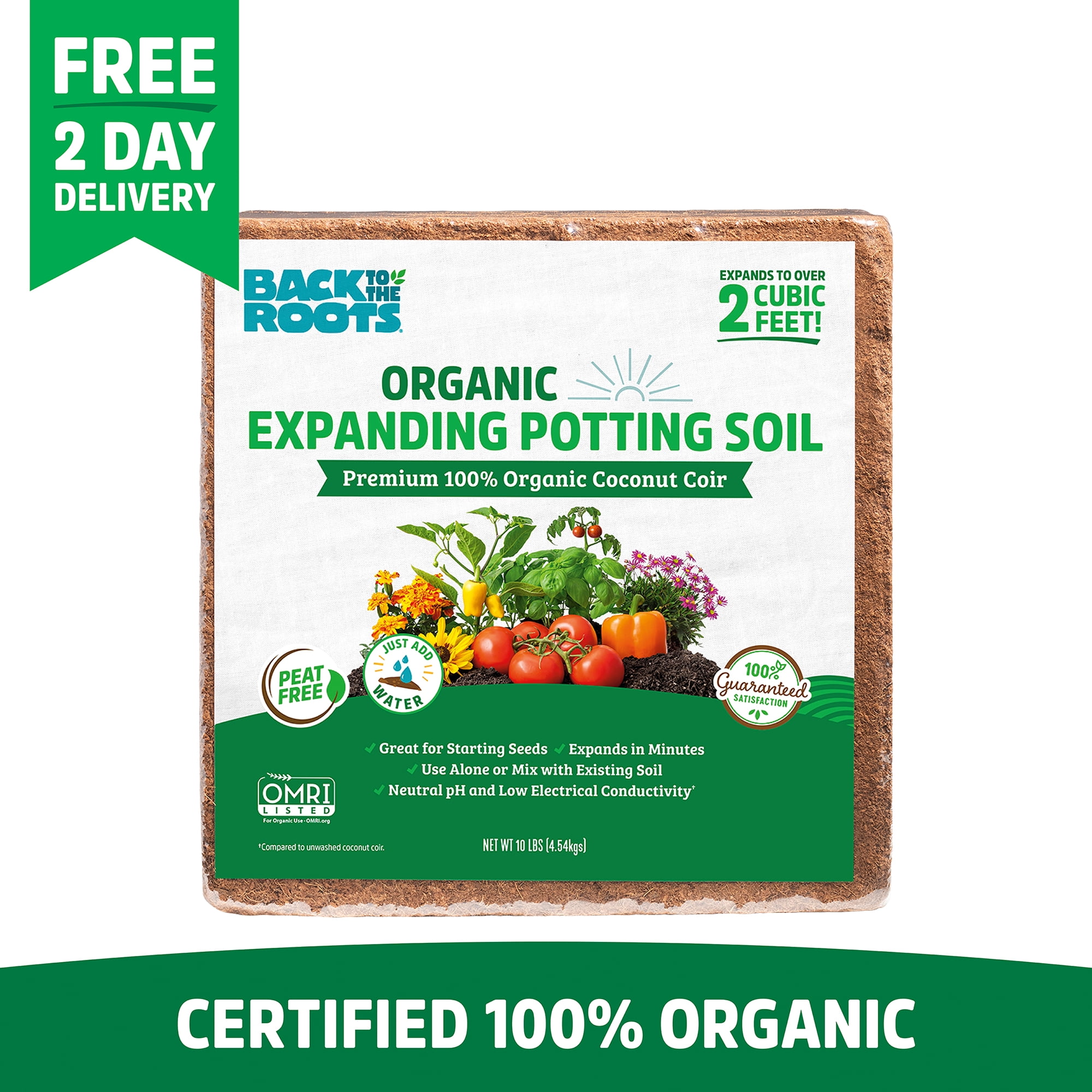 Back to the Roots Organic Coco Coir Value Pack, 10 lb Compressed Bag ...