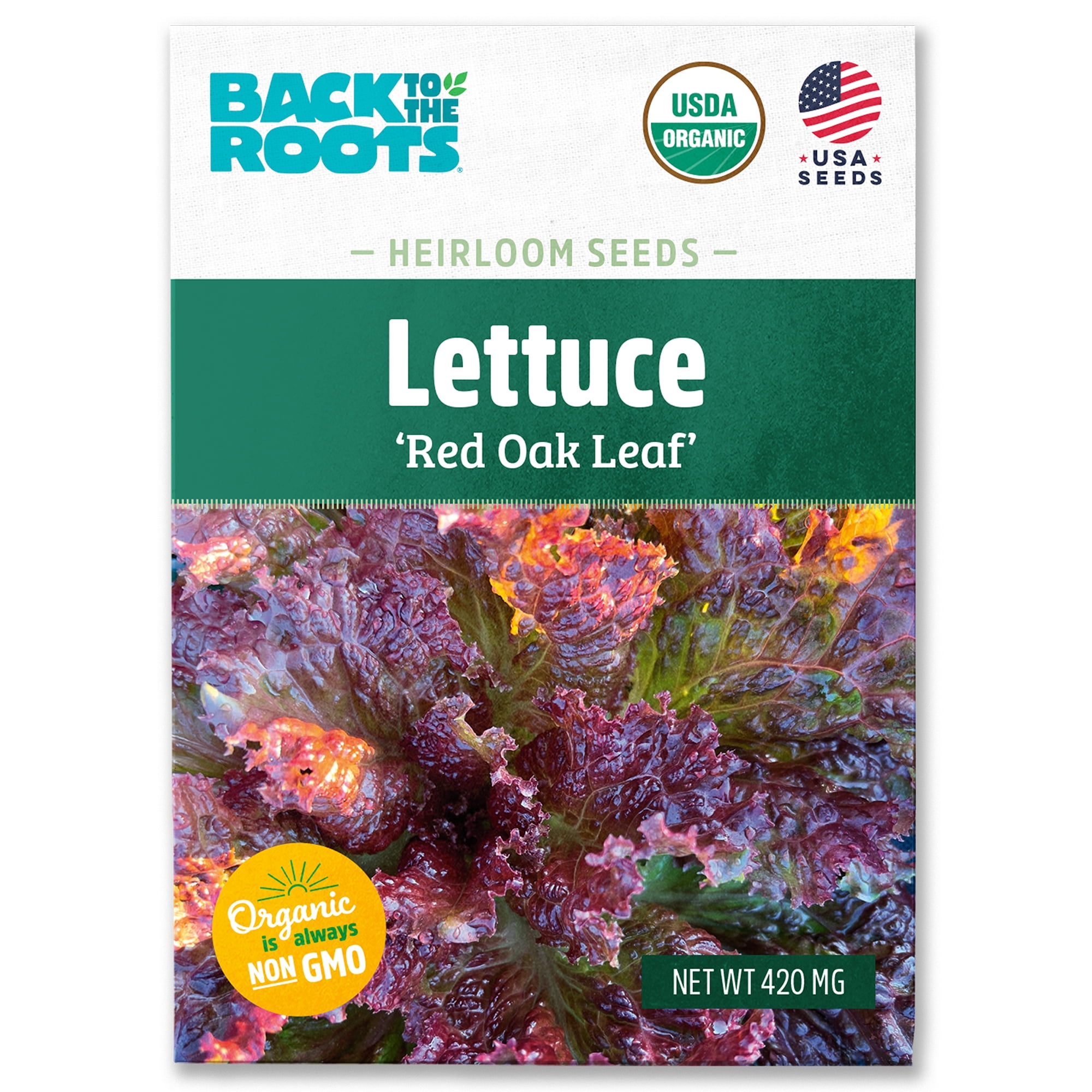 Back to the Roots Organic Red Oak Leaf Lettuce Seed Packet for Garden ...