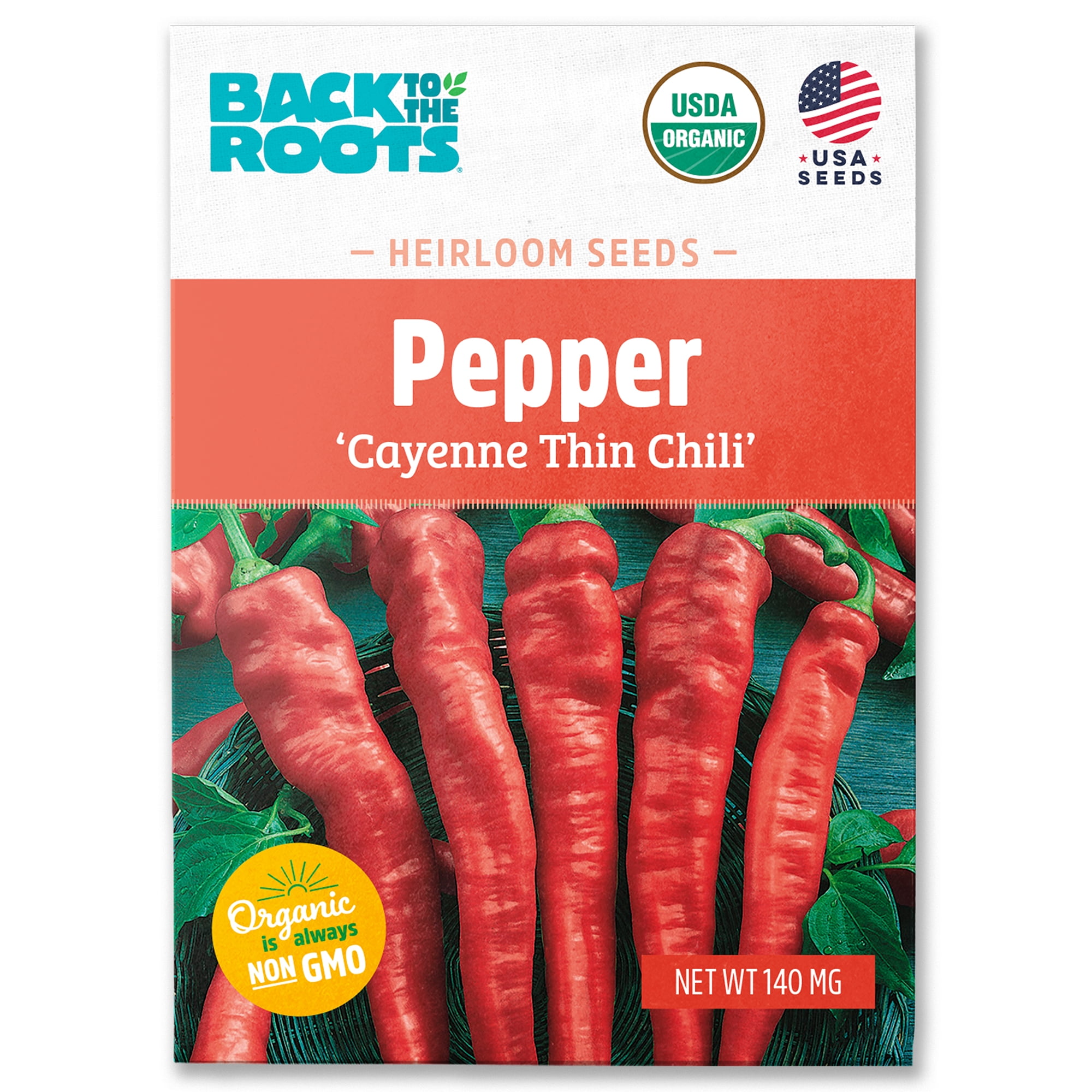 Back to the Roots Organic Cayenne Thin Chili Pepper Seed Packet ...