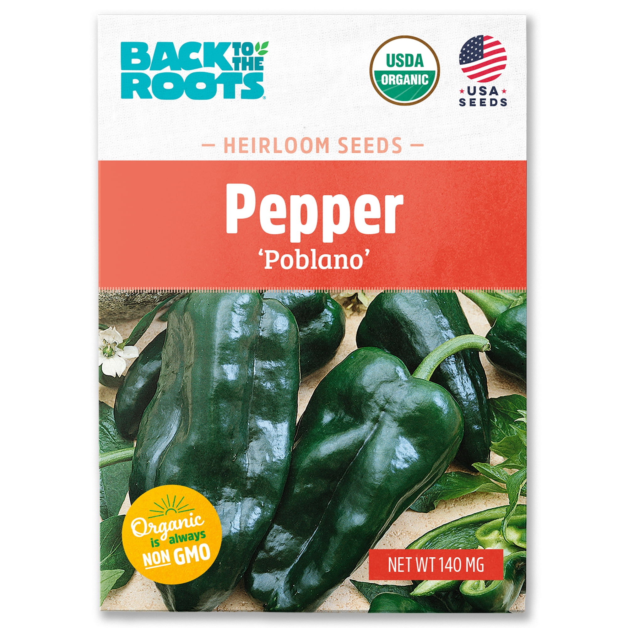 Back to the Roots Organic Pepper Hot 'Poblano', 1 Seed packet - Walmart.com