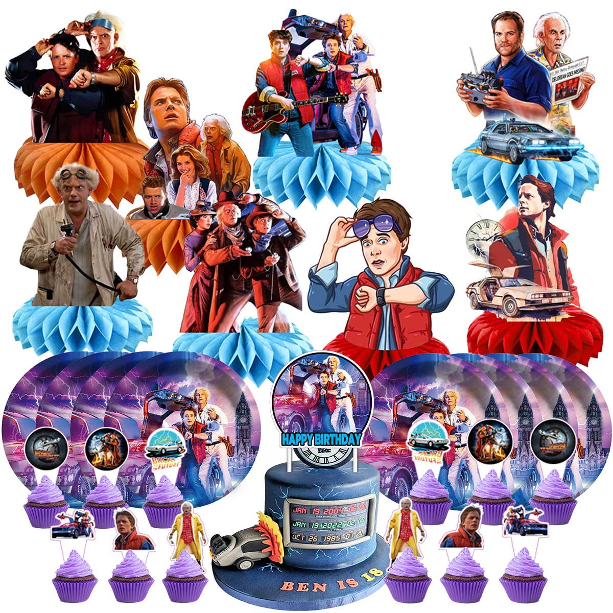 Back to the future Party Supplies Decor Plates Fans Decorations ...