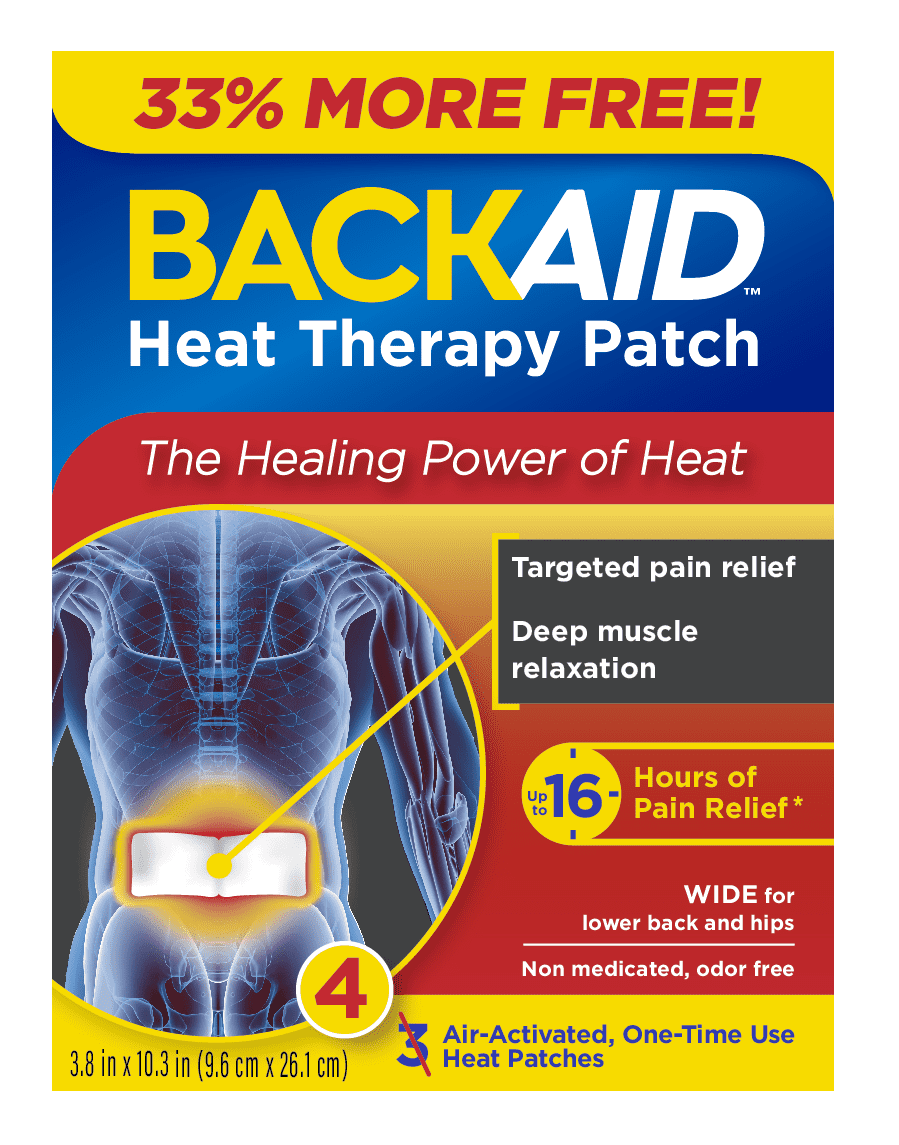 Backaid Heat Therapy Patch, Wide for Lower Back and Hip Pain Relief, 4 ...