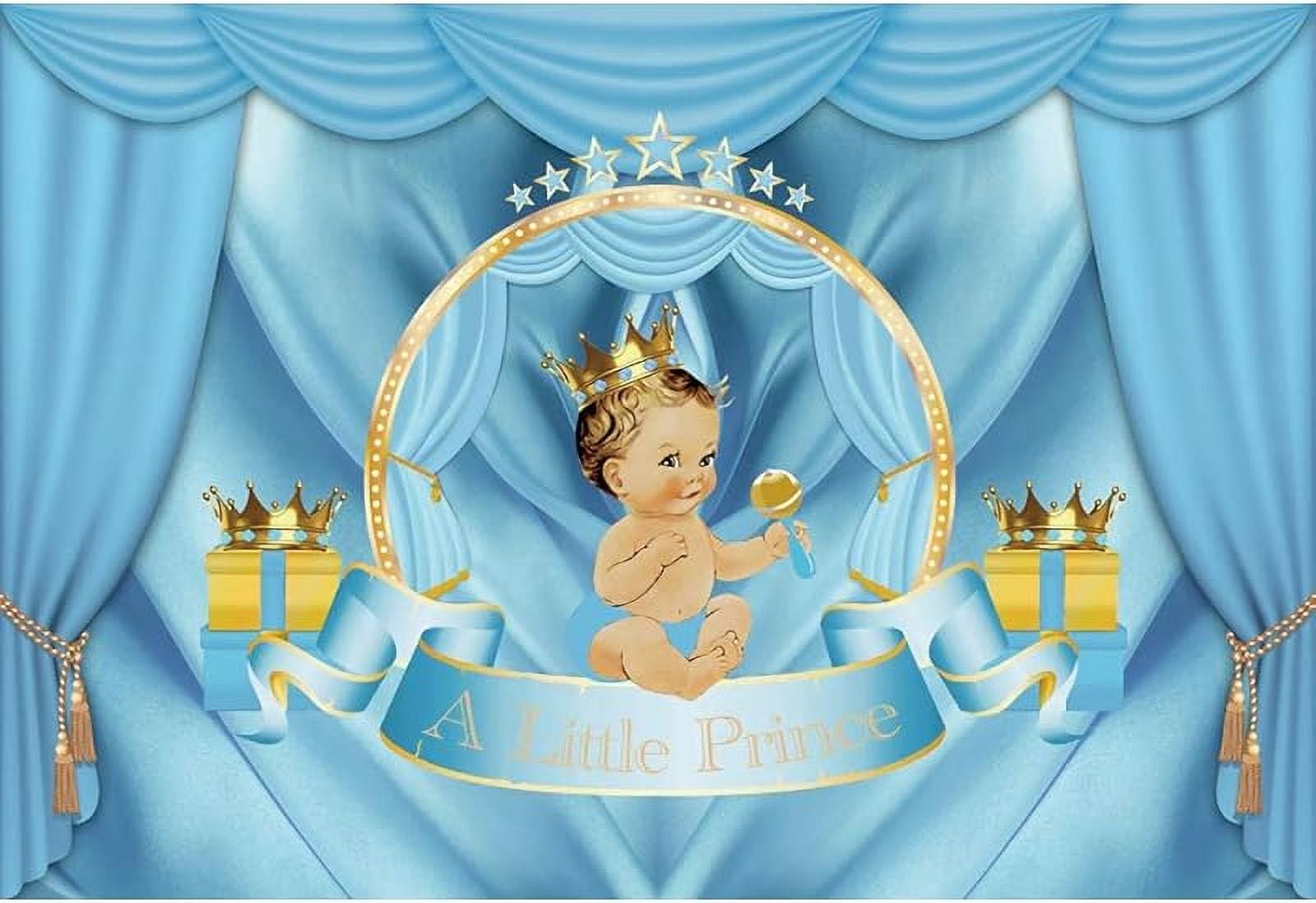 Backdrop Baby Shower Backdrop Baby Boy Little Prince Crown Blue Photo ...