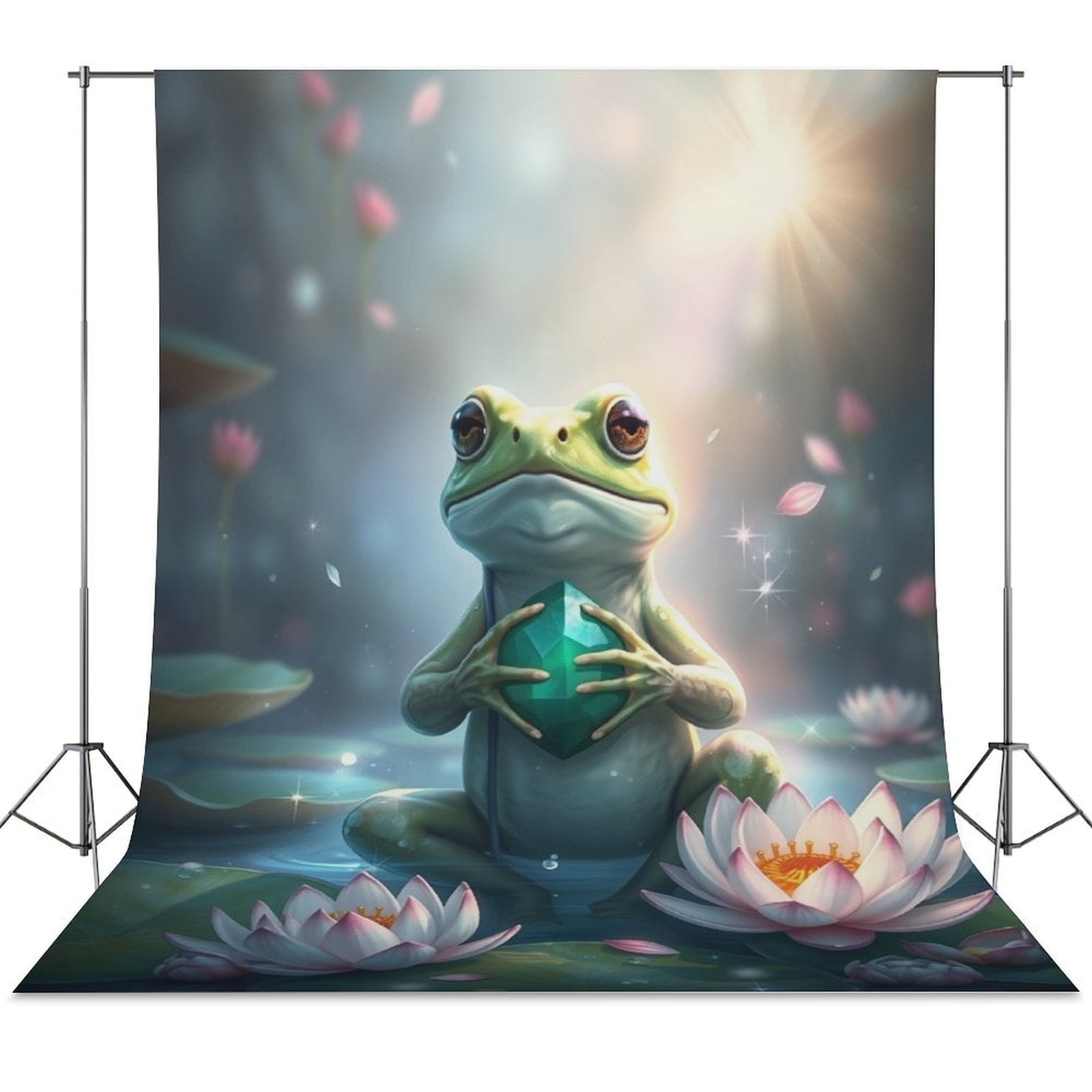 Backdrop Background for A Pond Frog Holding Lotus Leaves And Jade ...