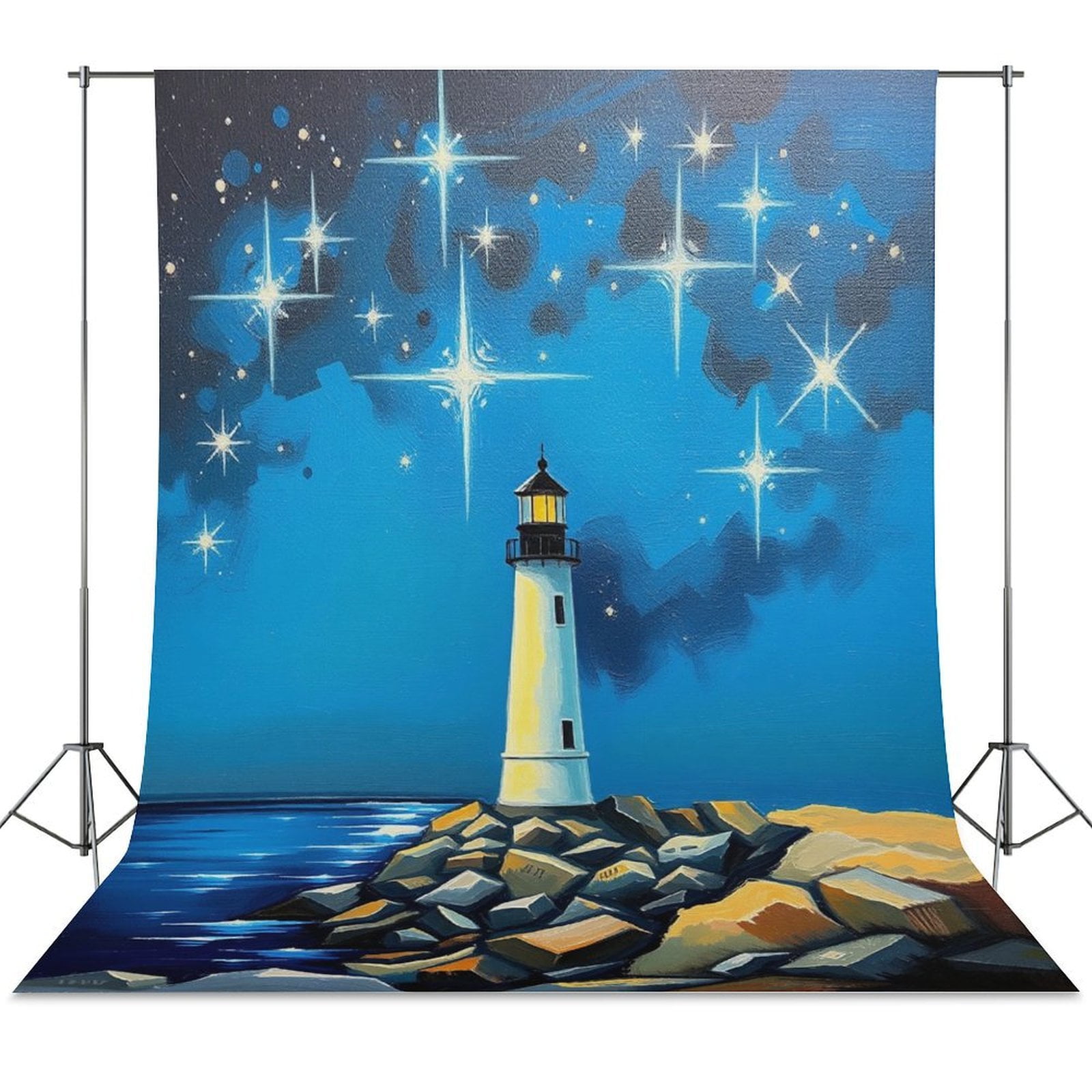 Backdrop Background for Lighthouse Starry Night Sea Photography Photo ...