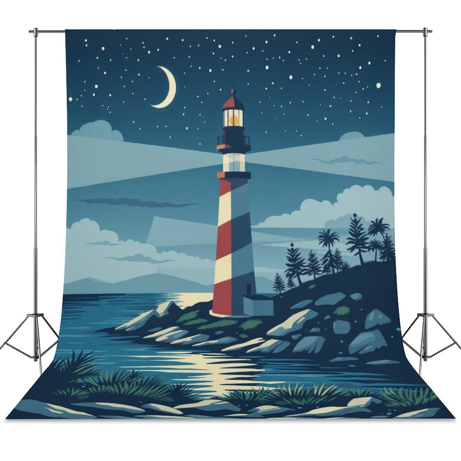Backdrop Background for Night Sea Lighthouse Photography Photo Booth ...