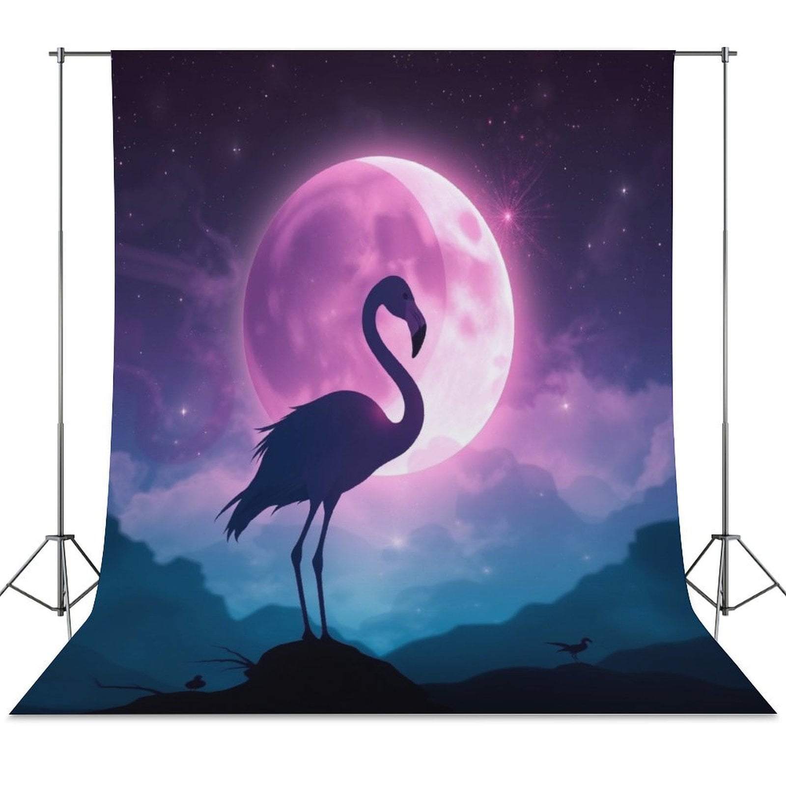 Backdrop Background for Pink Flamingo Moon Night Photography Photo ...