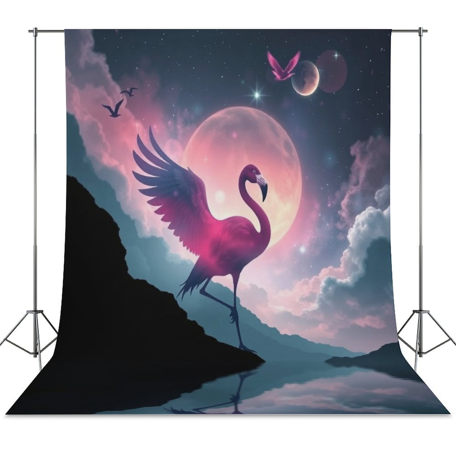 Backdrop Background for Pink Flamingo Moon Night Photography Photo ...