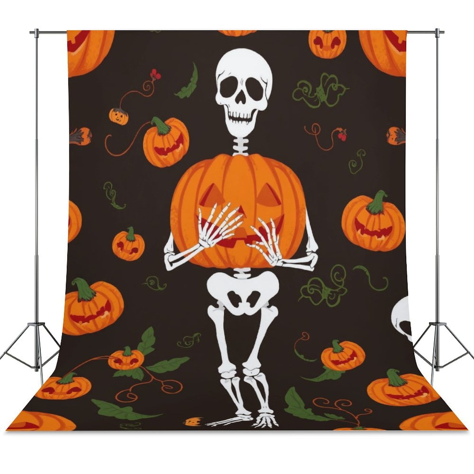 Backdrop Background for Skeleton Holds Pumpkin Photography Photo Booth ...