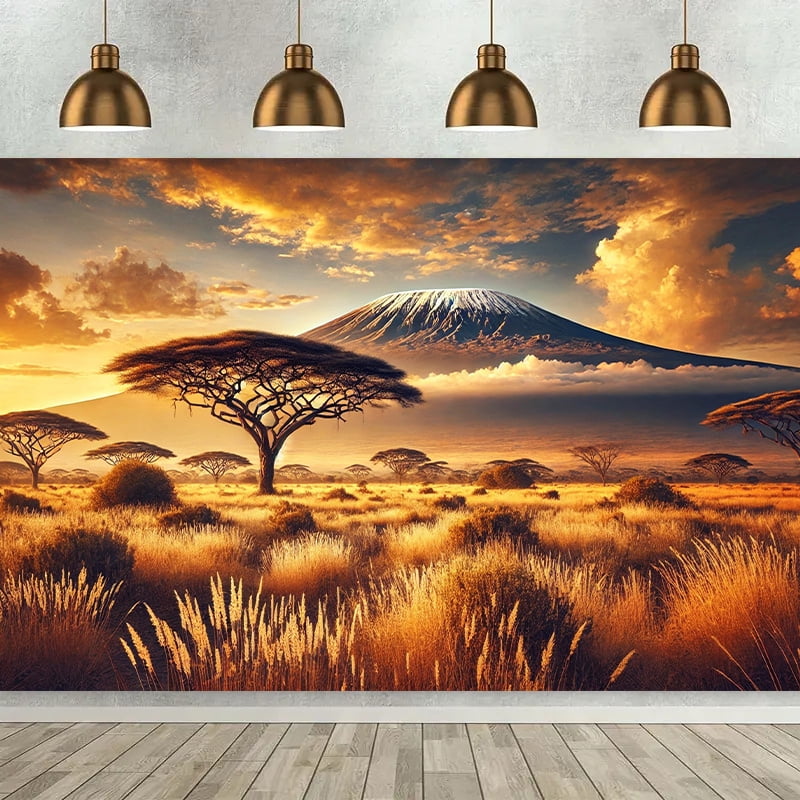 Backdrop Banner , Stunning Sunset Over African Savanna Background Cloth ...
