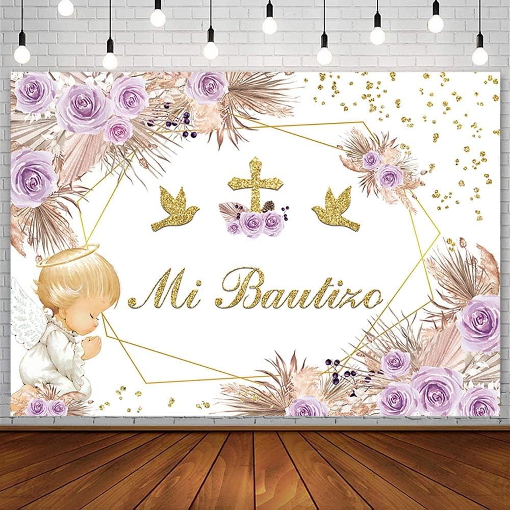 Backdrop Boho Baptism God Bless First Holy Communion Party Decorations ...
