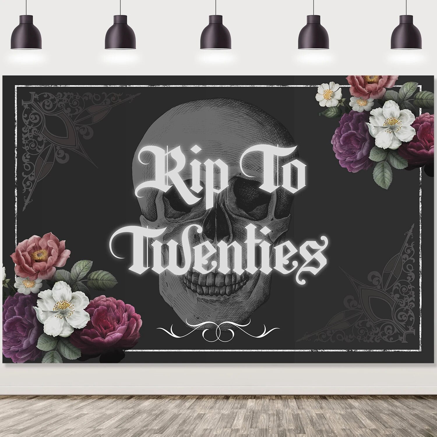 Backdrop Decor for Youth, Gothic Skull, Coffin, Black Party Background ...