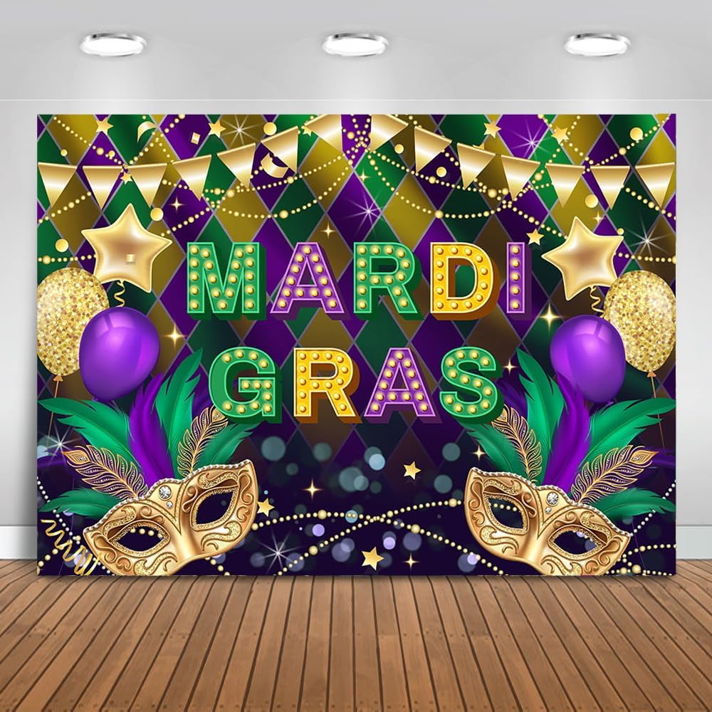 Backdrop Masquerade Masks Photography Background Purple Green Gold ...