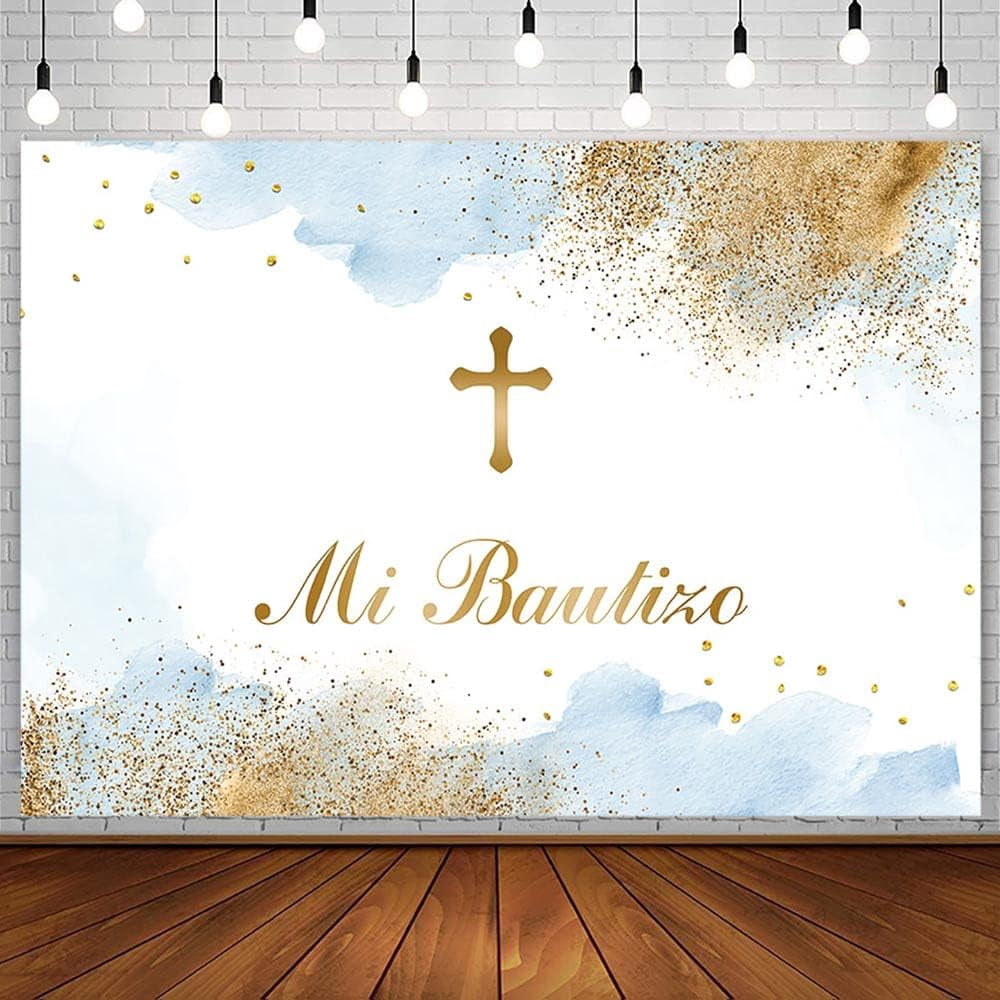 Backdrop Mexican Baptism Party Decorations God Bless Boy First Holy ...