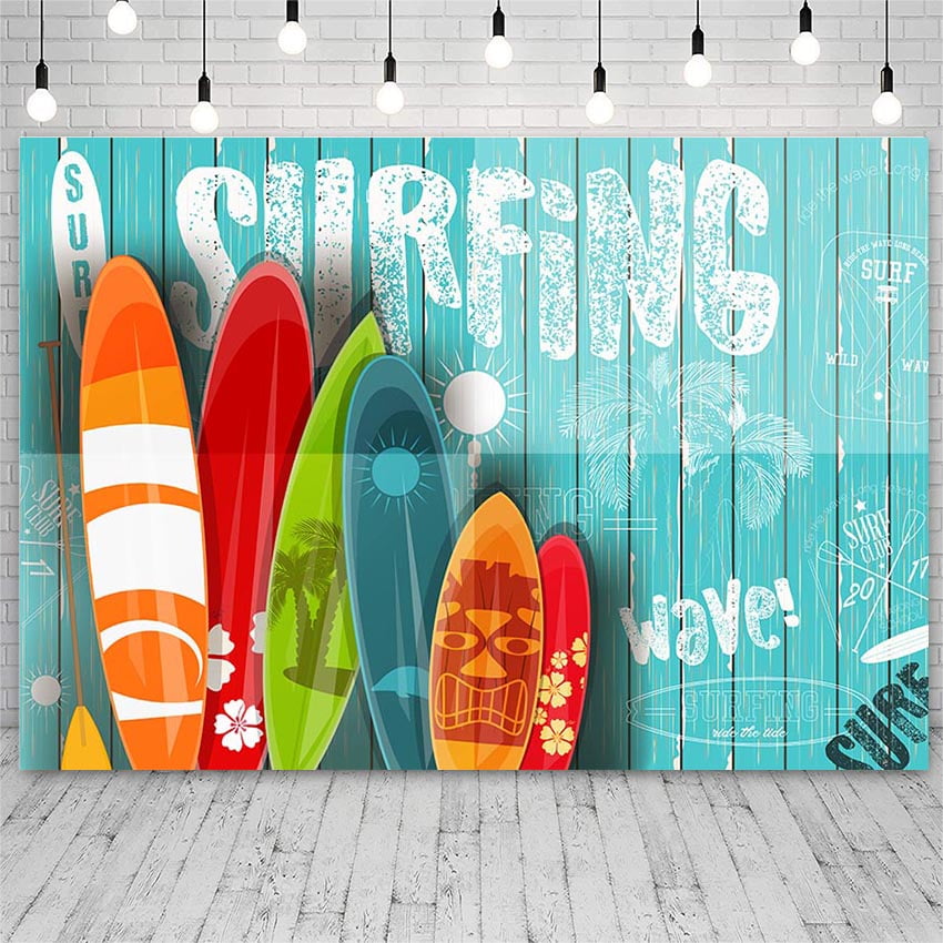 Backdrop Photography Summer Surfboard Wave Surfing Party Child Birthday ...
