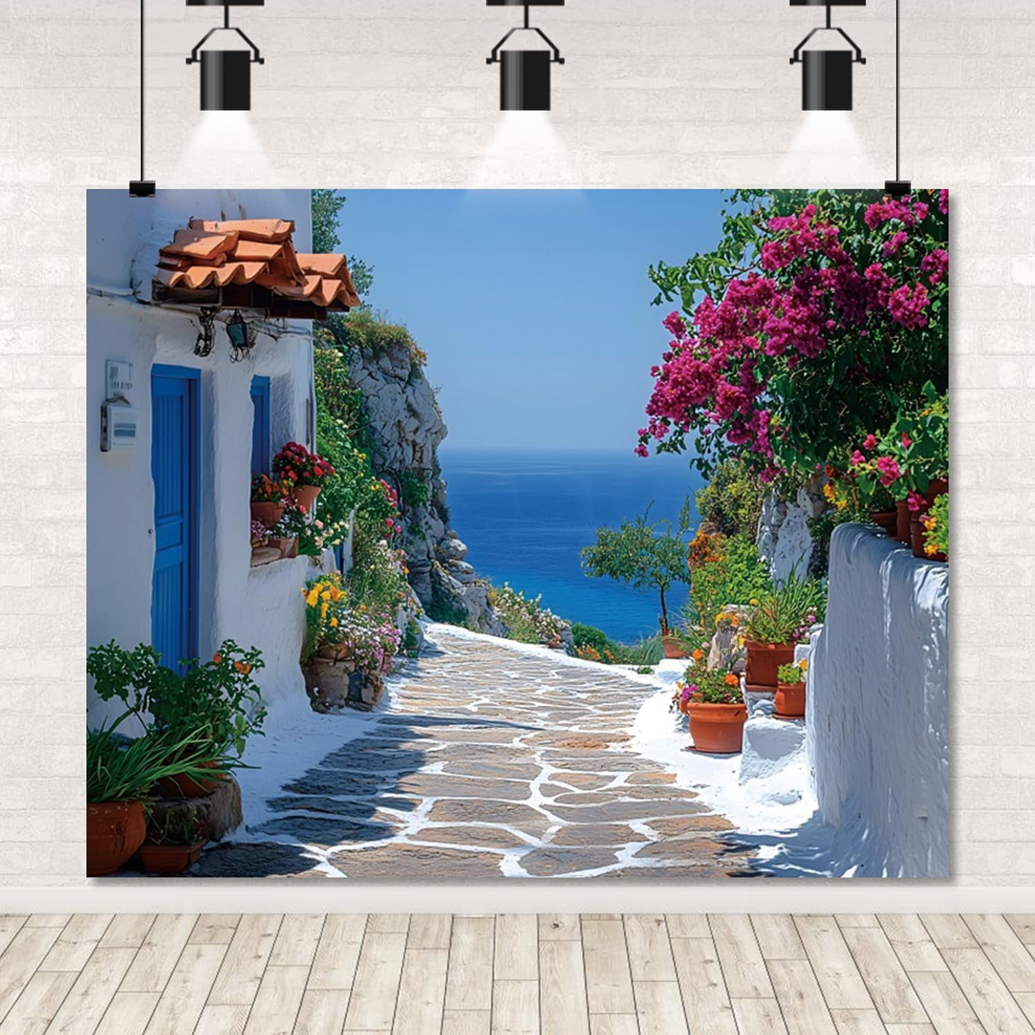 Backdrop Spring Flower Street Island Traditional Architecture Beach Sea ...