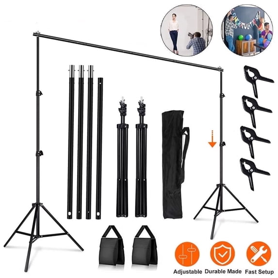 10x7ft Backdrop Photography Frame Stand Kit, Adjustable with 4 Clamps ...