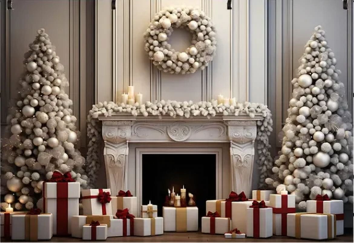 Backdrop White Wall Fireplace Xmas Tree Family Portrait Background Kids ...