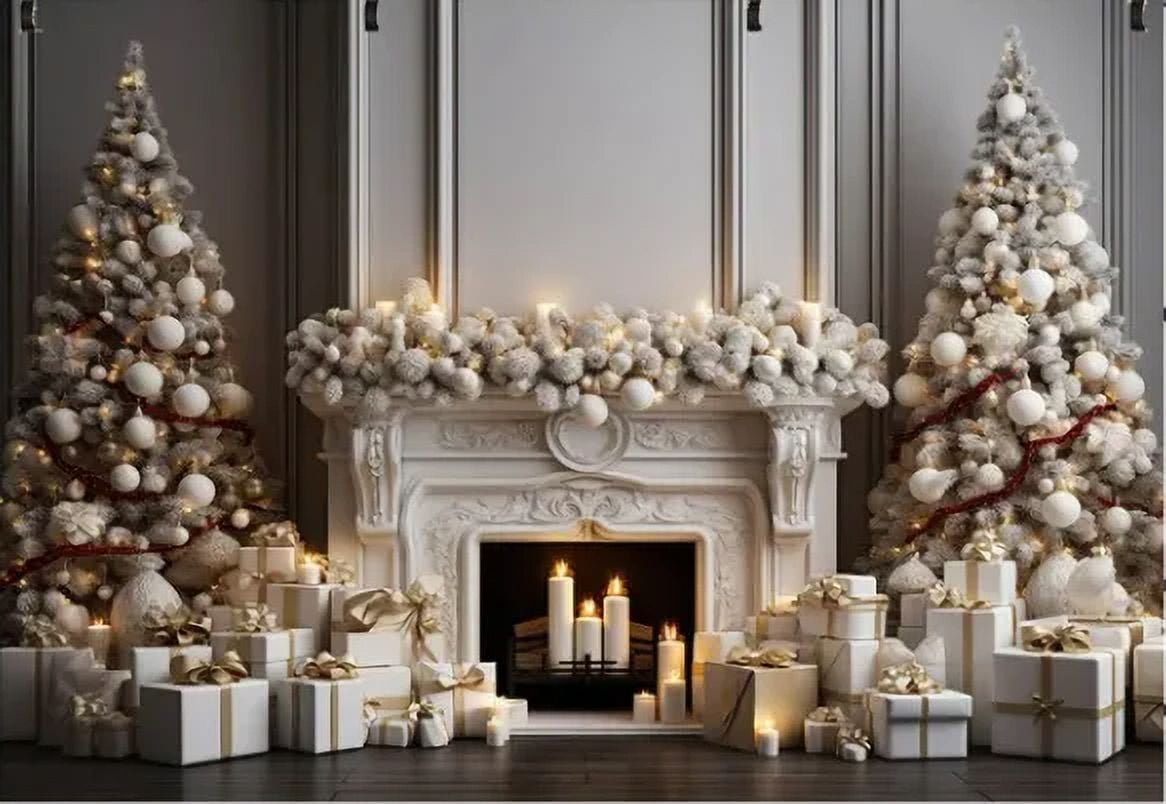 Backdrop White Wall Fireplace Xmas Tree Family Portrait Background Kids ...
