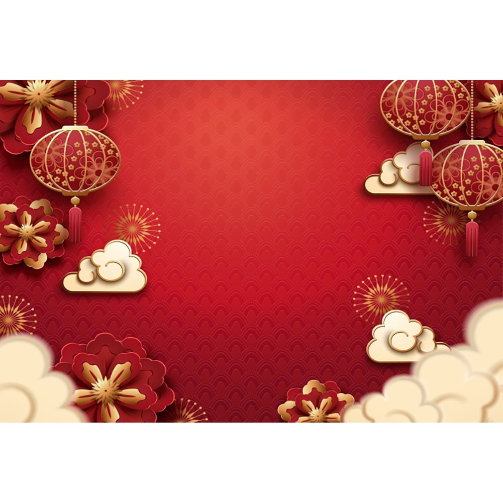 Backdrop r Party Family Dragon Golden Flower Lantern Red Year New Happy ...