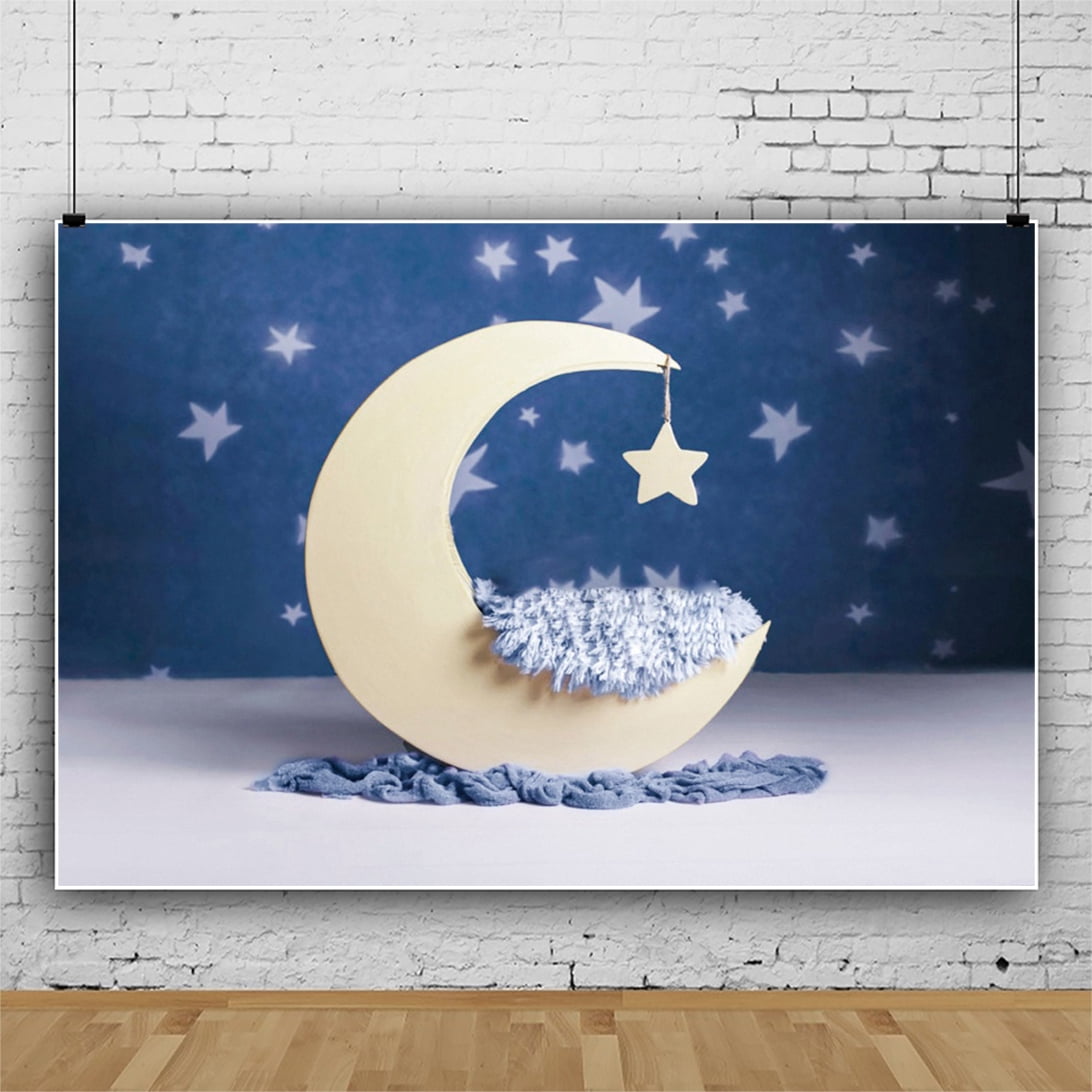 Backdrops Blue Background Cartoon Moon Star Baby Shower Newborn ...