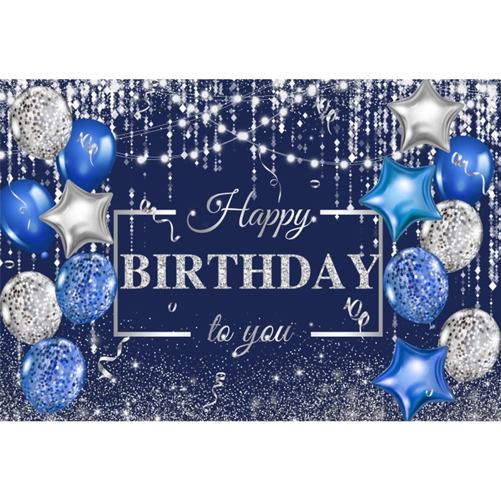 Backdrops Blue Silver Balloons Happy Birthday Backdrop Dreamy Glitter Lights Kids Adults ...