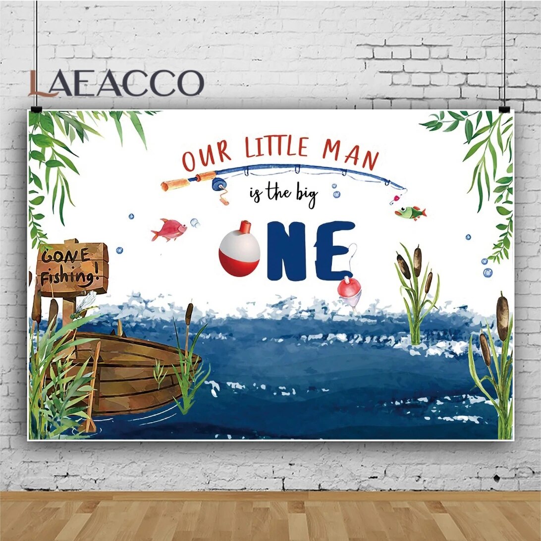 Backdrops Cartoon Our Little Men Is Big One Boat Customized Birthday ...