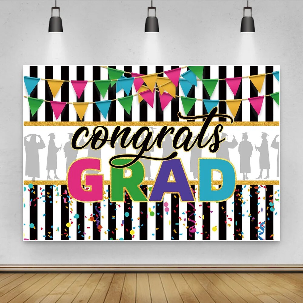 Backdrops Congrats Grad Class of 2021 Graduation Party Black White ...