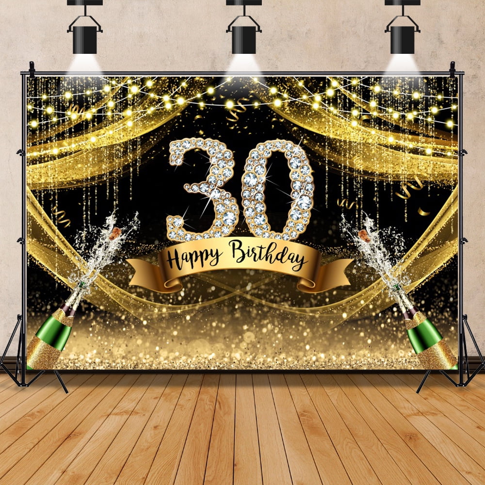 Backdrops Gold Glitter Spots Happy Birthday Party Backdrop Adult Birthday Party Decor Champagne ...