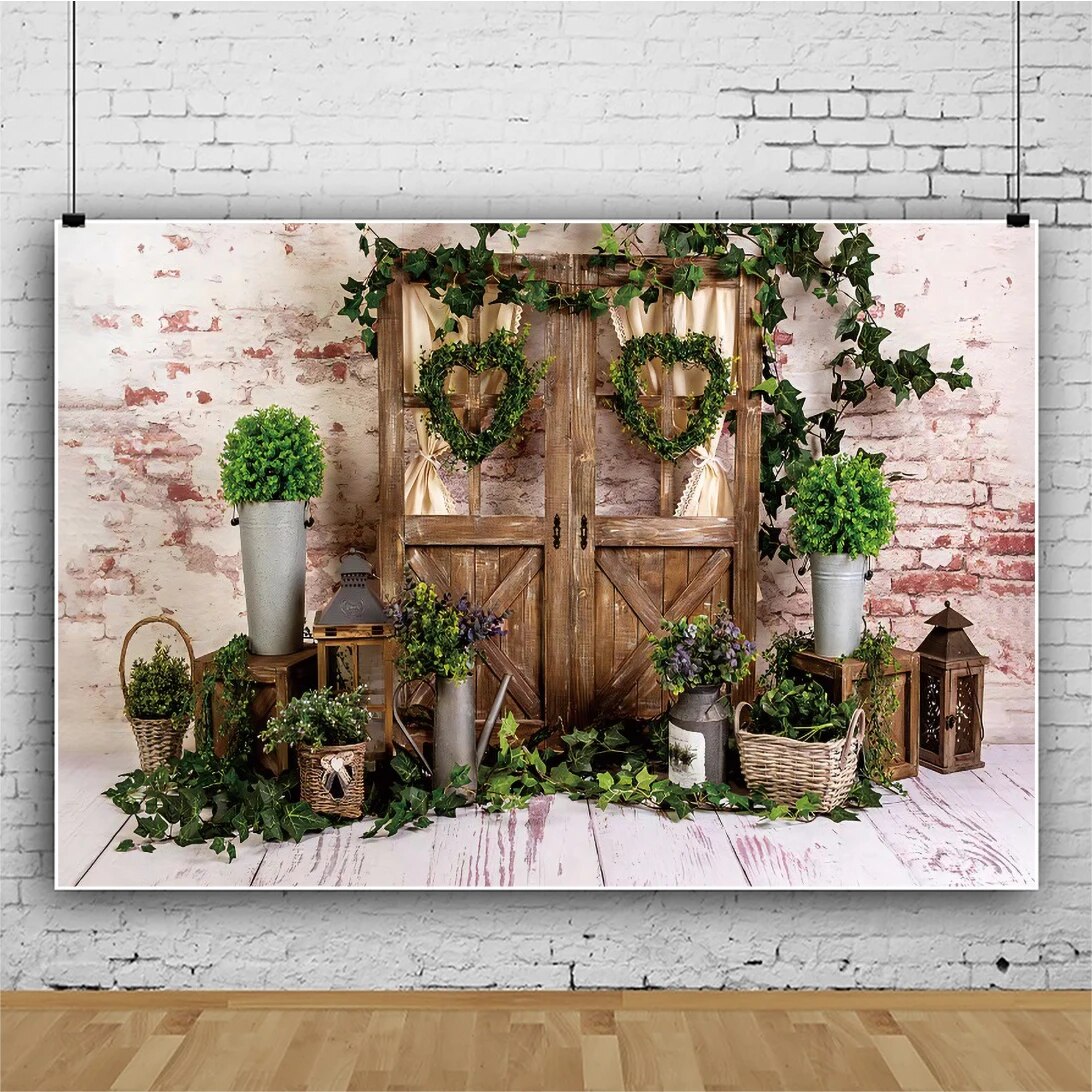 Backdrops Spring Easter Photographic Backdrop Rabbit Green Leaves Baby ...