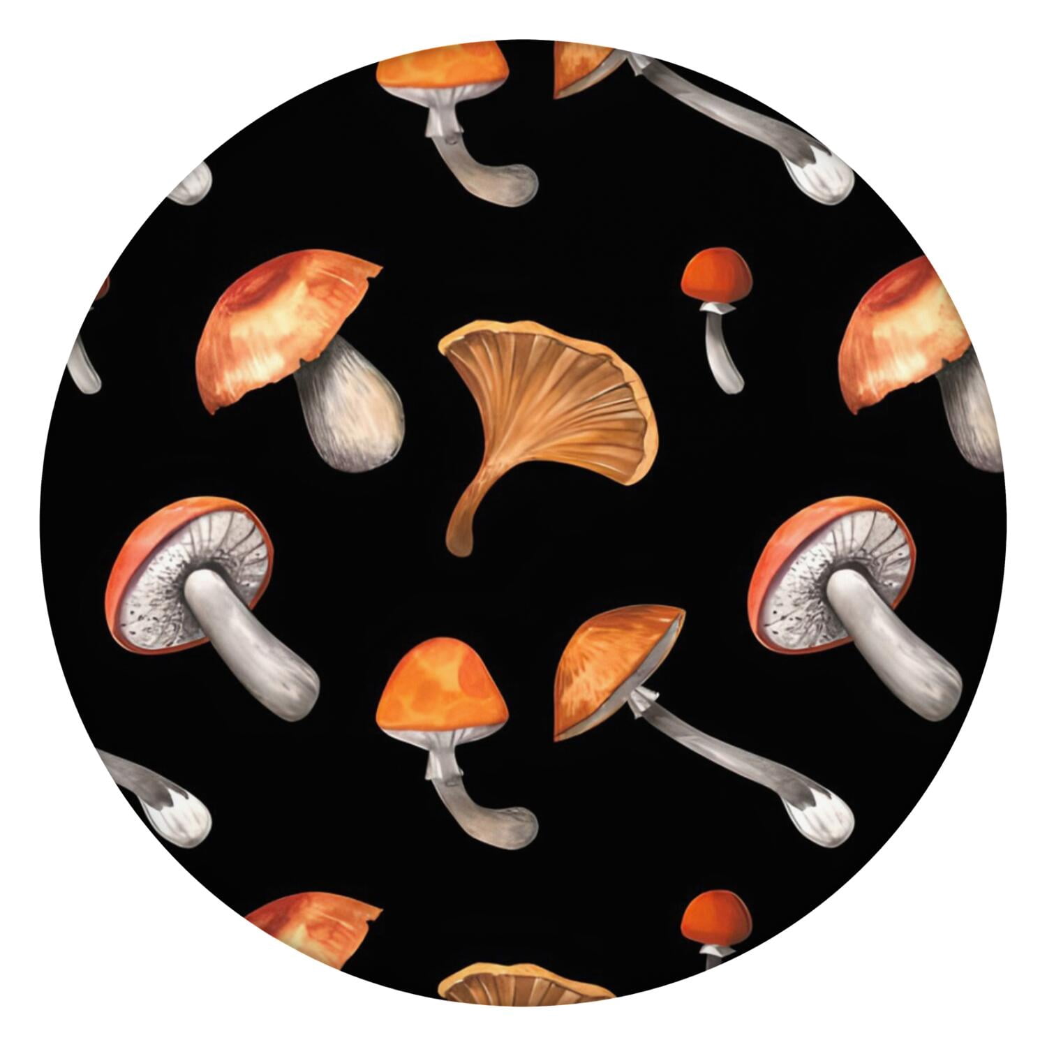 Backed Round Tablecloth with Botanical Mushroom and Psychedelic Trippy ...