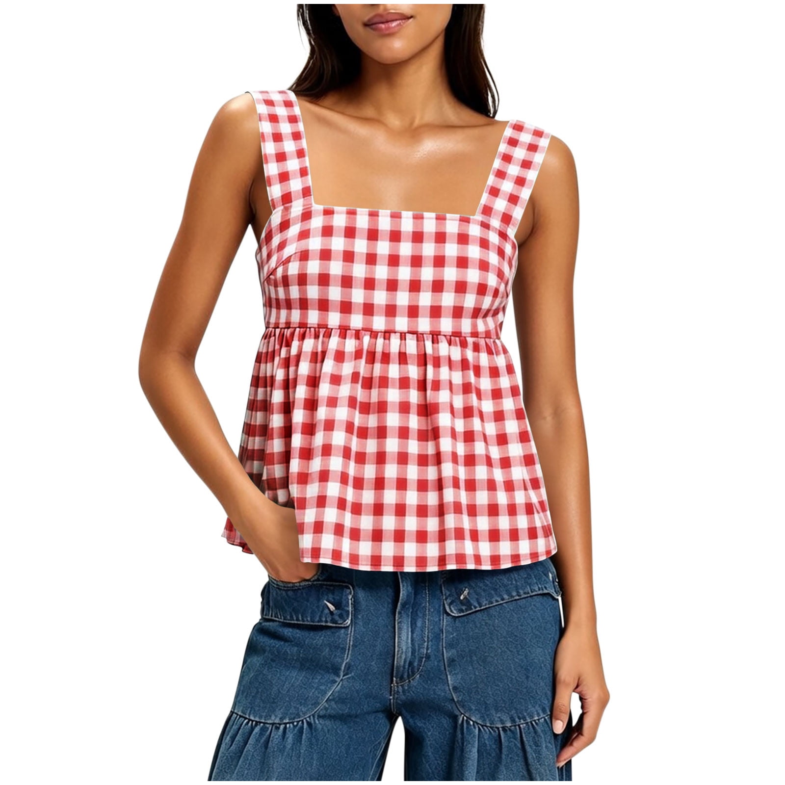 Backelss Cute Palid Tank Tops for Women Loose Square Neck Sleeveless ...
