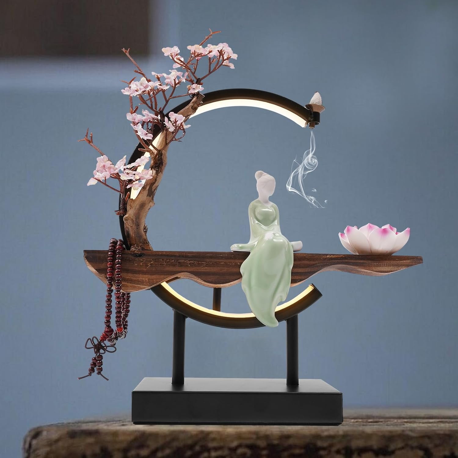 Backflow Incense Burner with LED Lights, Chinese Style Ceramic ...