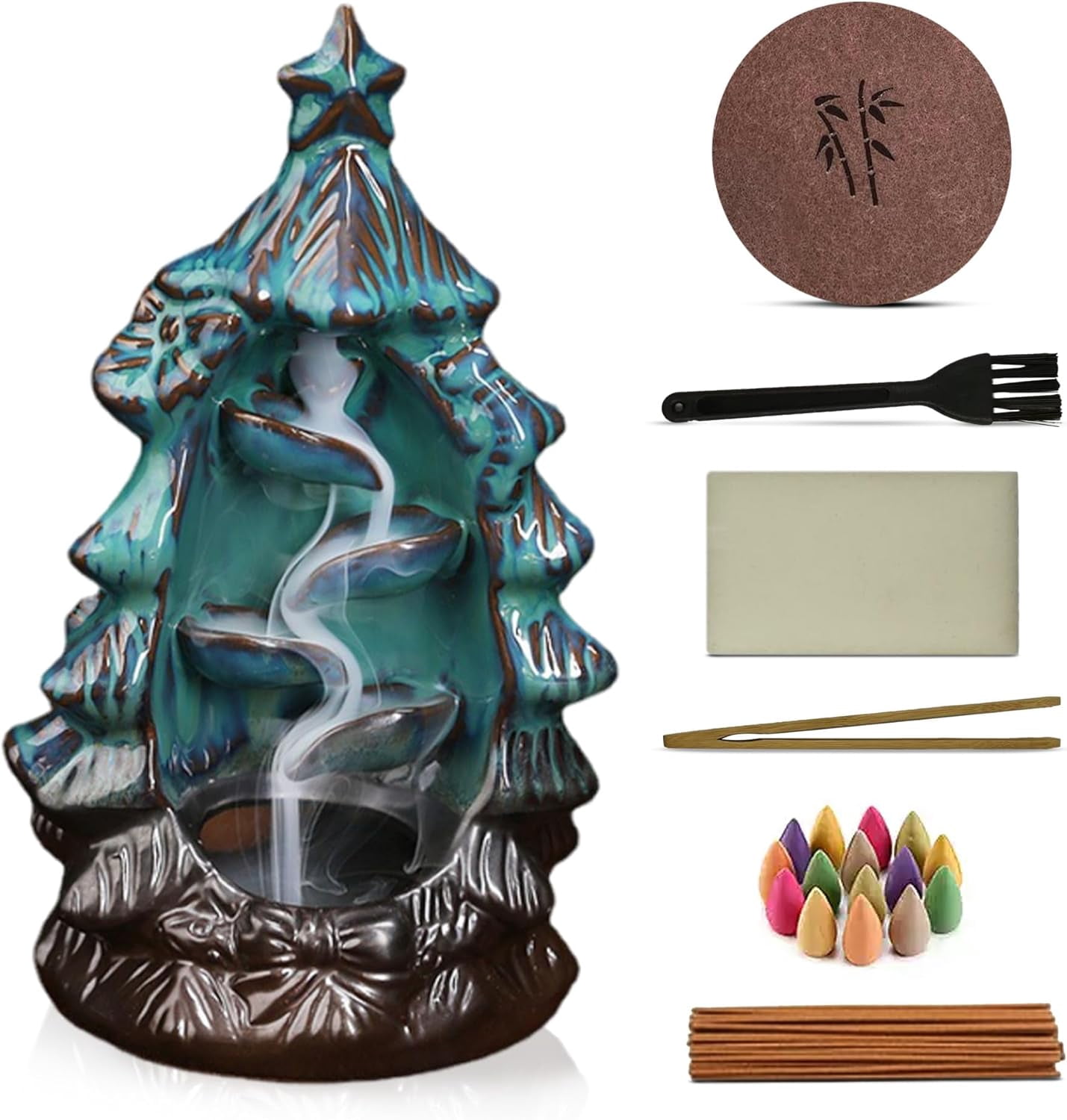 Backflow Incense Holder Ceramic Waterfall Burner Set (120 Backflow ...